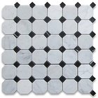 Arabescato Carrara White Italian Stone Mosaic Tile With Octagon Black Dots