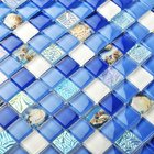 Beach Blue White Sea Glass Mosaic Tile Sheets , Mosaic Border Tiles For Balcony