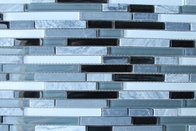 Bliss Iceland Linear Glass And Marble Mosaic Tile , Recycled Bathroom Glass Tiles