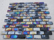 Colorful Brick Marble Glass Accent Tile , Glass Floor Tiles Bathroom Mosaic