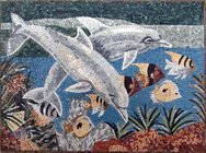 Blue Sea White Dolphins Mosaic Art Patterns Medallion Fish Border Marble Mosaic Tile