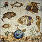 Blue Sea White Dolphins Mosaic Art Patterns Medallion Fish Border Marble Mosaic Tile