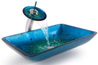 Irruption Light Blue Vintage Undermount Trough Bathroom Sink Glass Vessel With PU Chrome