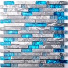 Sea Blue Grey Marble Glass Kitchen Backsplash Mosaic Tiles For Bathroom Bathtub